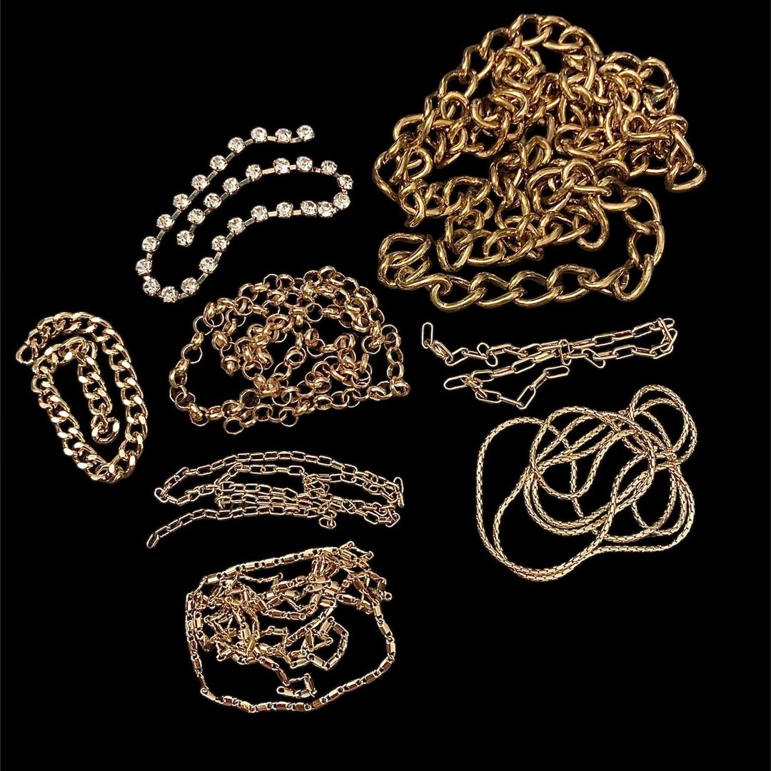 Assorted Gold Chain Pieces, Varied Styles and Lengths, Necklace Chain ...