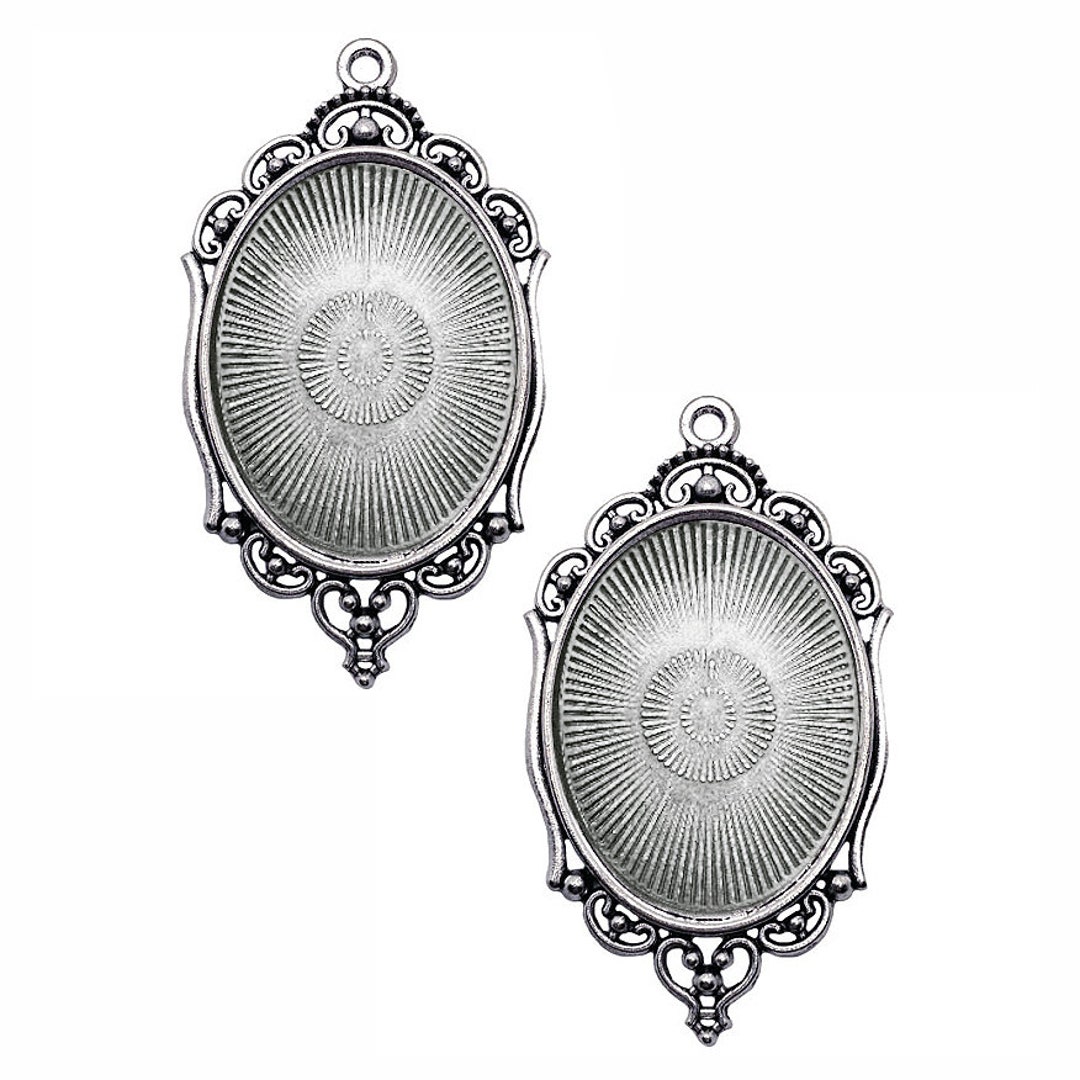 Victorian Style Pendant Mounts, 2 Piece, Frame Border, Antique Silver ...