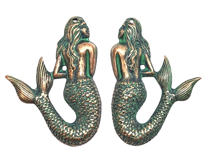 Brass Stampings, 2 Piece, Brass Mermaids, Mermaid Findings, Aqua Copper ...
