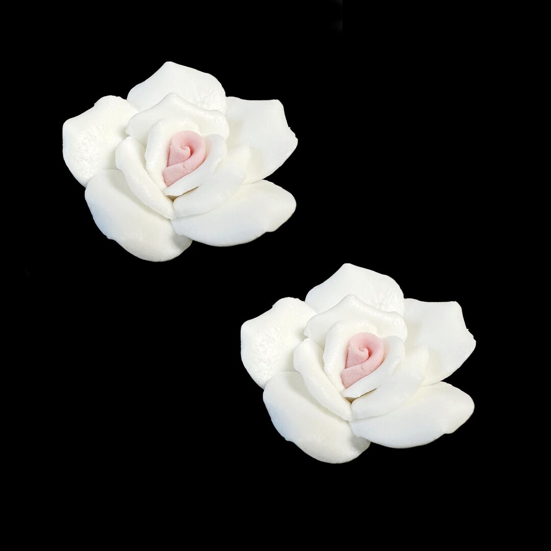White Ceramic Flowers, 2 Pieces, Bisque Roses, Handmade, Flat Back ...