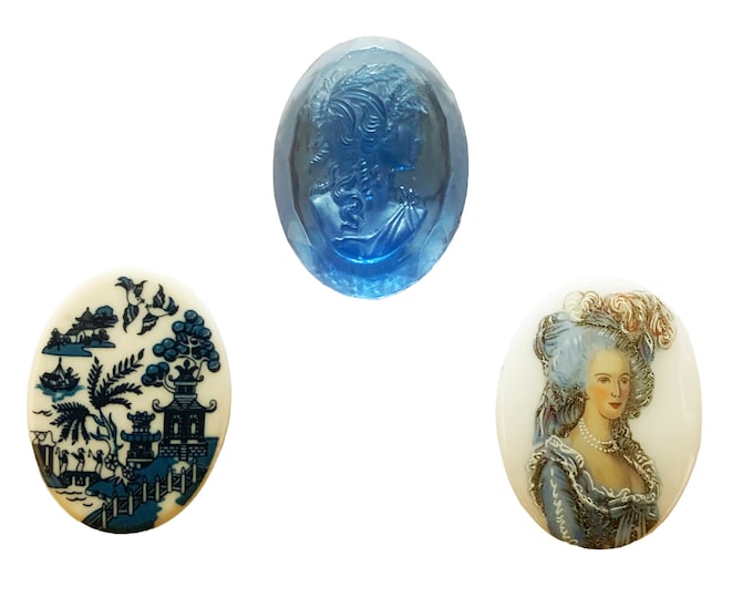 Three Cameo Lot, Glass, Porcelain and Floral Design, 40x30mm, Item04789 ...