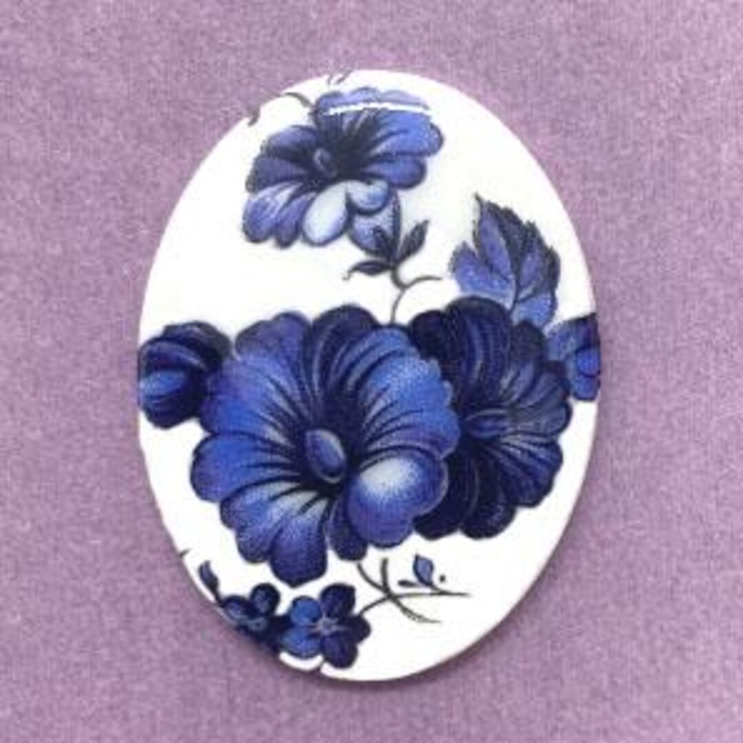 Vintage Blue Decal Cameo, German Porcelain Cameos, Blue Flowers, Floral ...