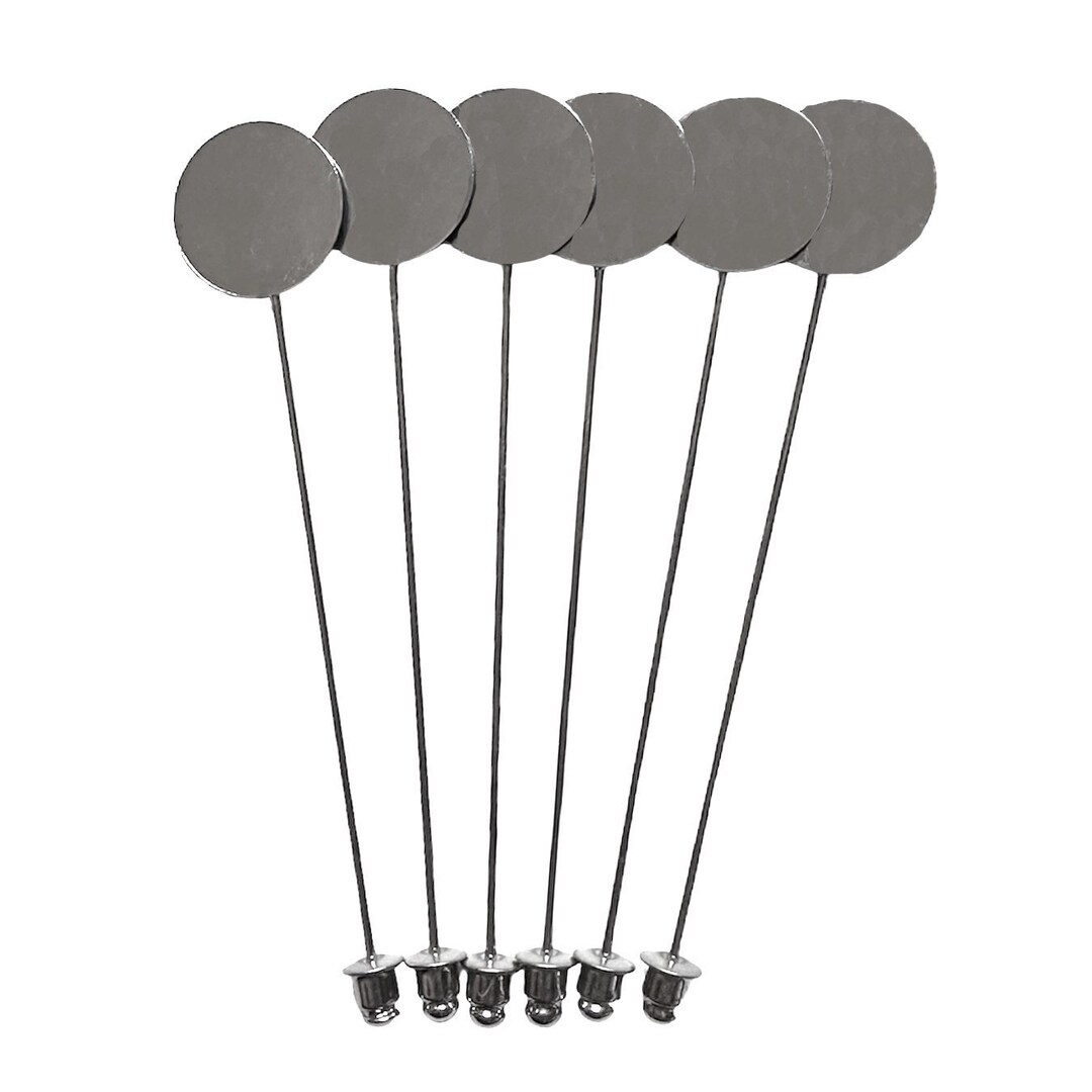 Silver Tone Stick Pins With Stoppers, Set of 6 Pieces, 15mm Round Mount ...