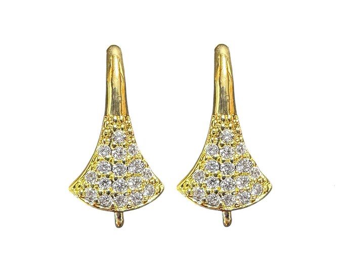 Pair of Fancy Gold Tone Ear Wires, Set With Pave Cz's, Hanging Hole, B ...