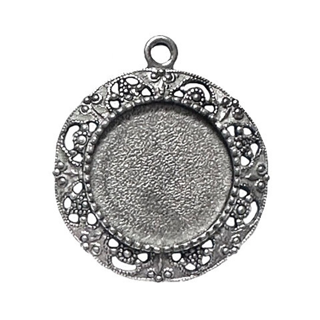 Cast Pewter Filigree Edge Pendant Mount, Old Silver Finish, B'sue by ...