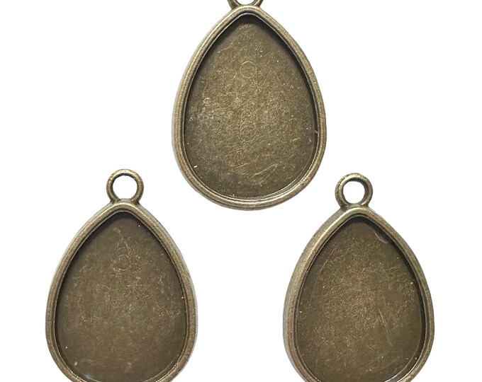 Teardrop Bezel Pendant Mounts, 3 Pieces, Cast Zinc, Bronze Finish ...