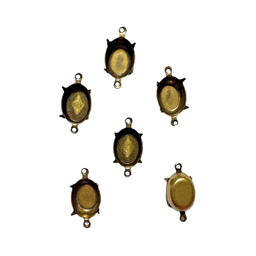 Antique Brass Prong Set Bezel Connectors, 6 Pieces, Jewelry Supplies ...