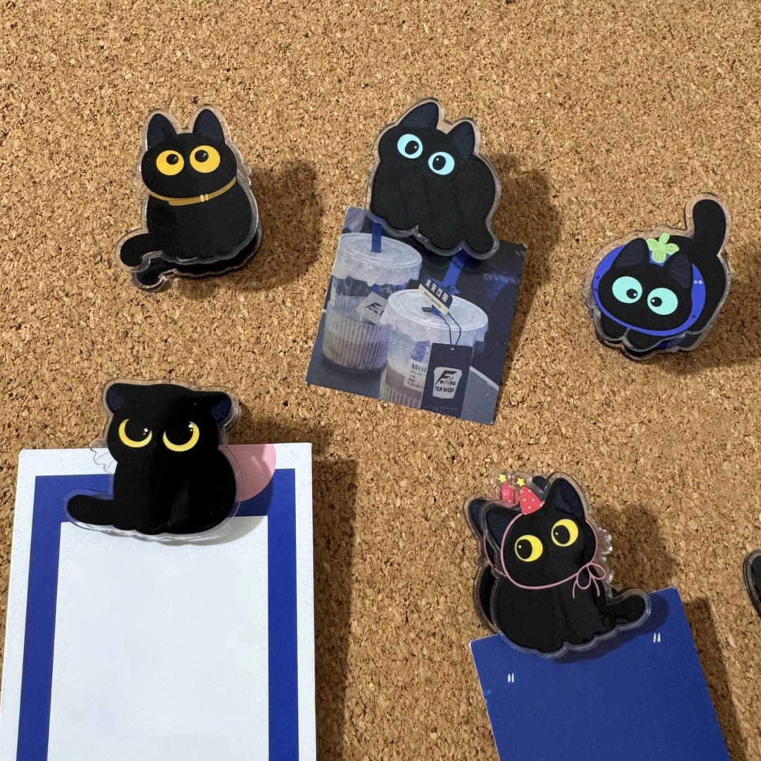 Clip Push Pin Set, 8 PCS Thumbtack Set, Black Cat Photo Clip & Pushpin ...