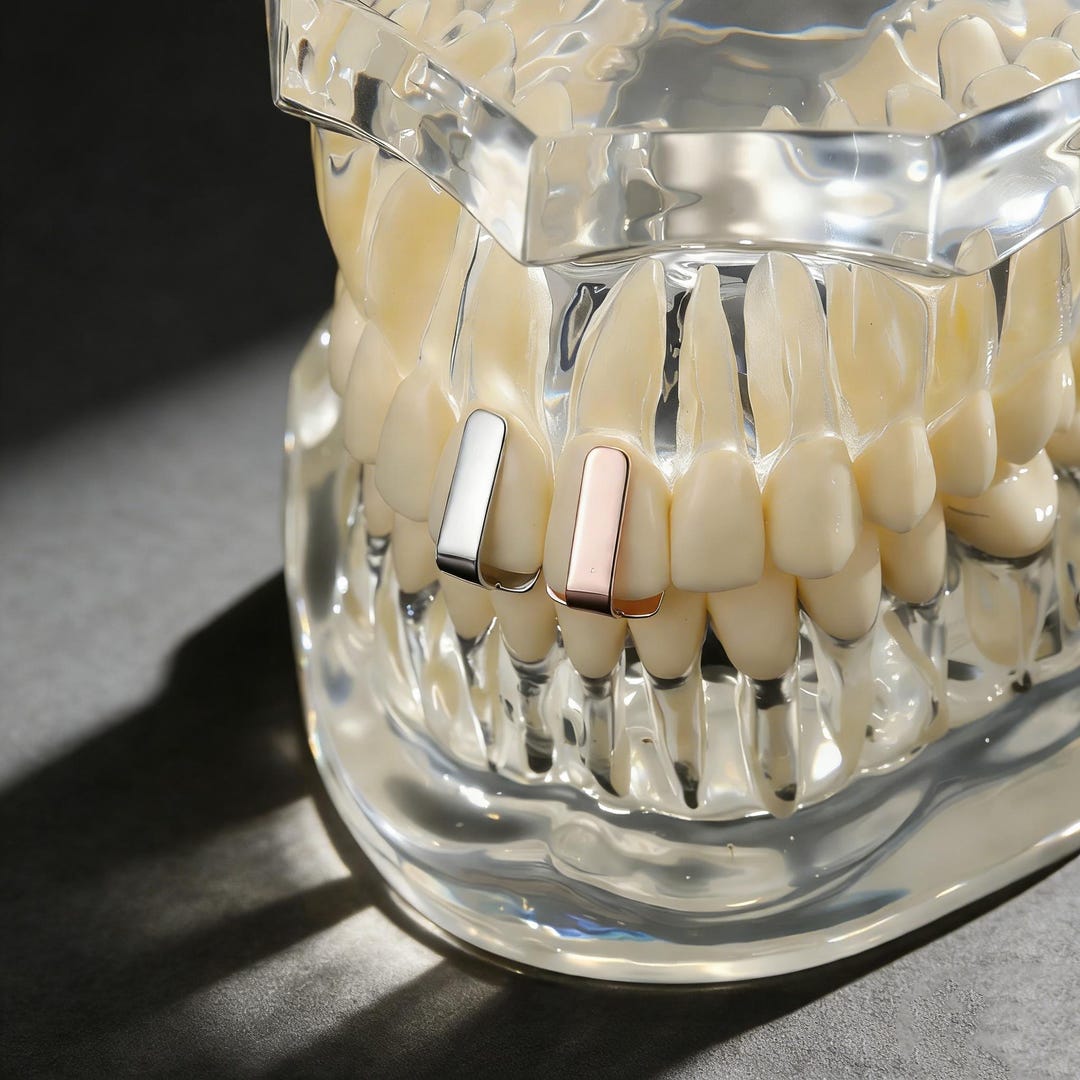 Minimalist Single Bar Grillz - Silver/rose Gold Teeth Cap | Daily Hip ...