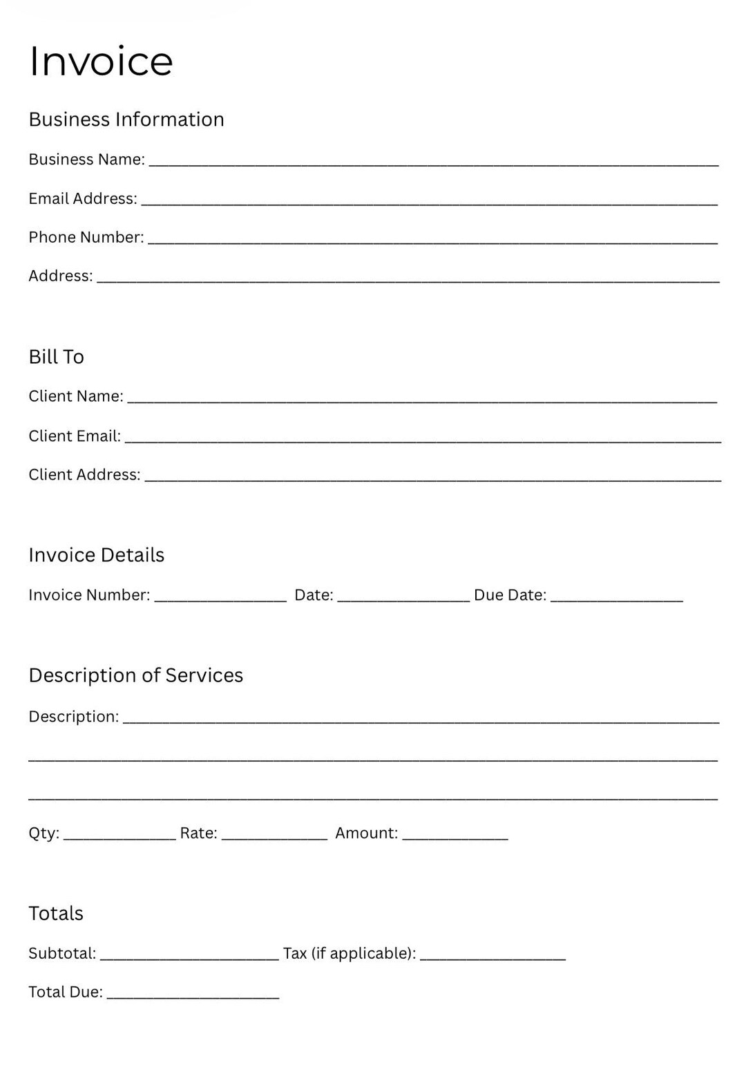 Invoice Template Printable / Small Business Invoice / Service Invoice ...