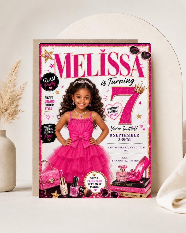 Custom Photo Glam Birthday Invitation, Fashion Party Invite, Girls ...