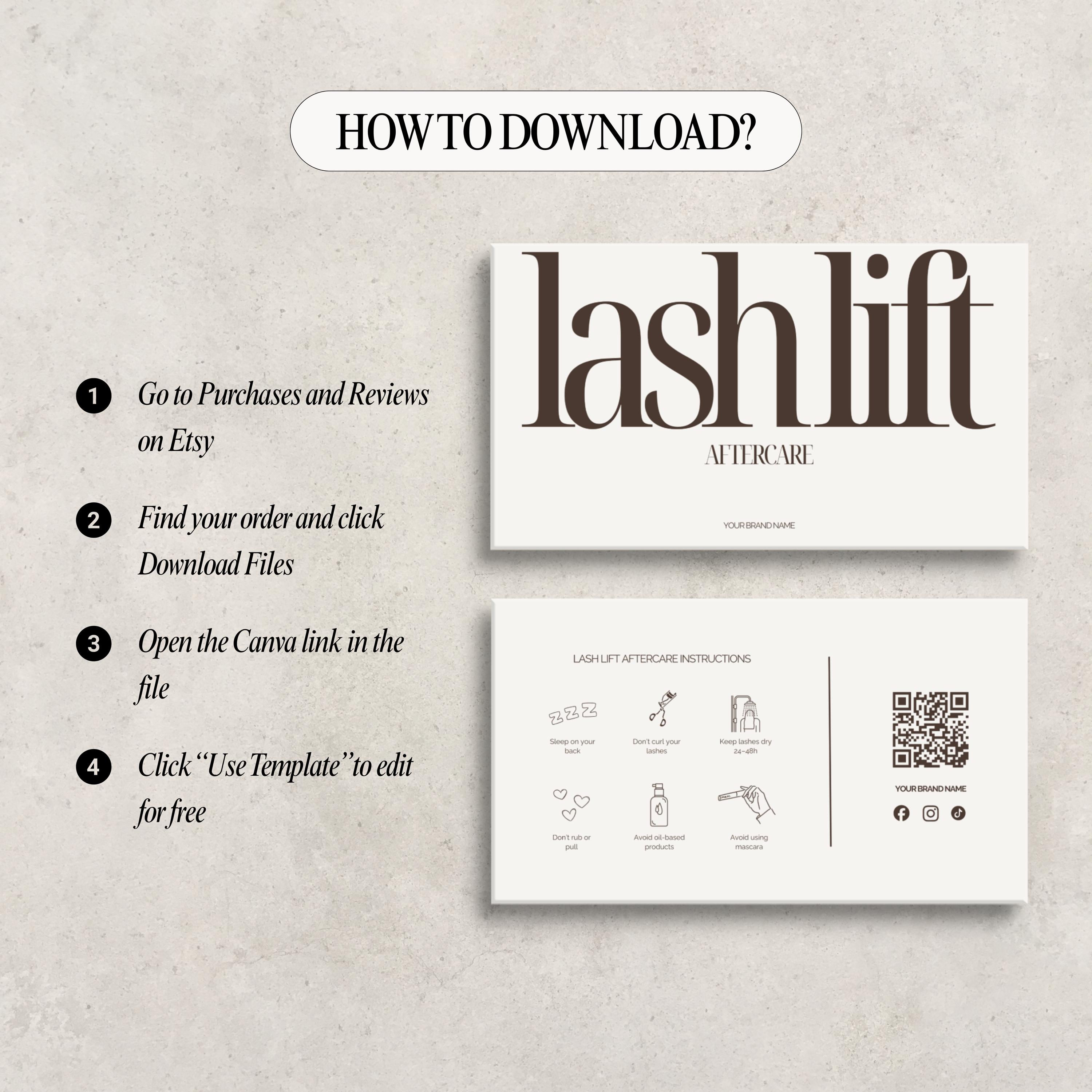 Lash Lift Aftercare Cards | Lash Tech Business Card | Editable on Canva ...