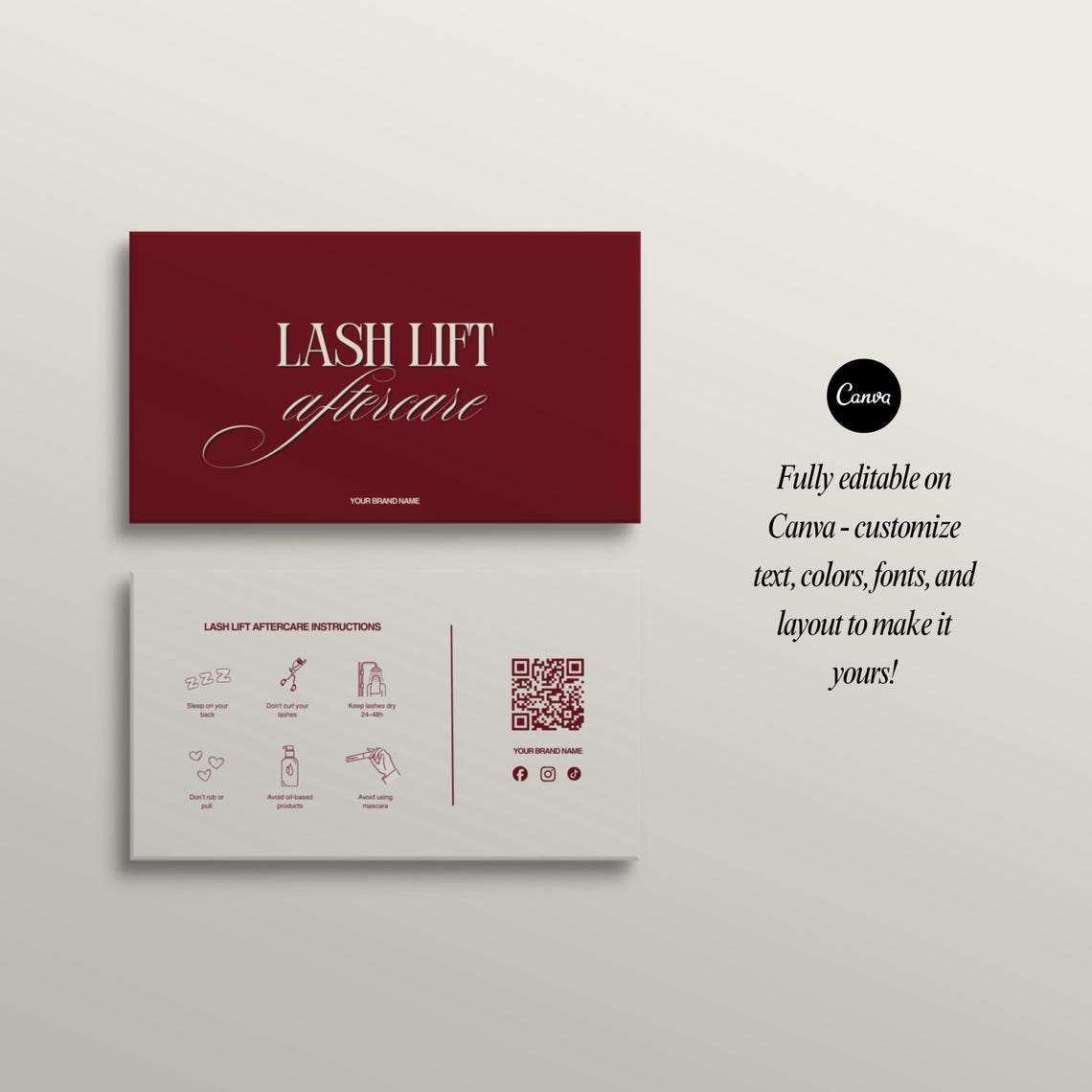 Lash Lift Aftercare Cards | Lash Tech Business Card | Editable on Canva ...