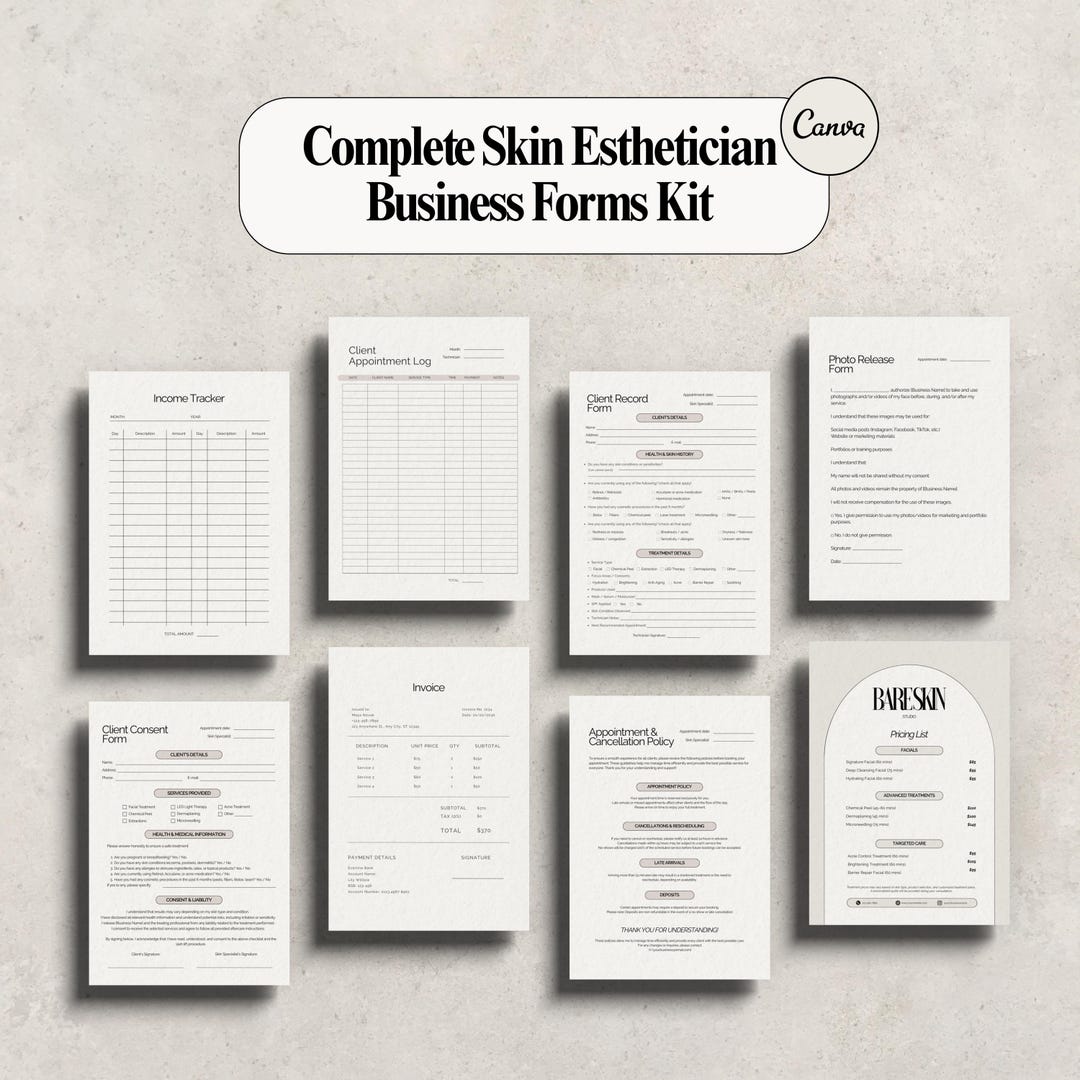 Esthetician Client Intake & Consent Forms Bundle | Editable Canva ...