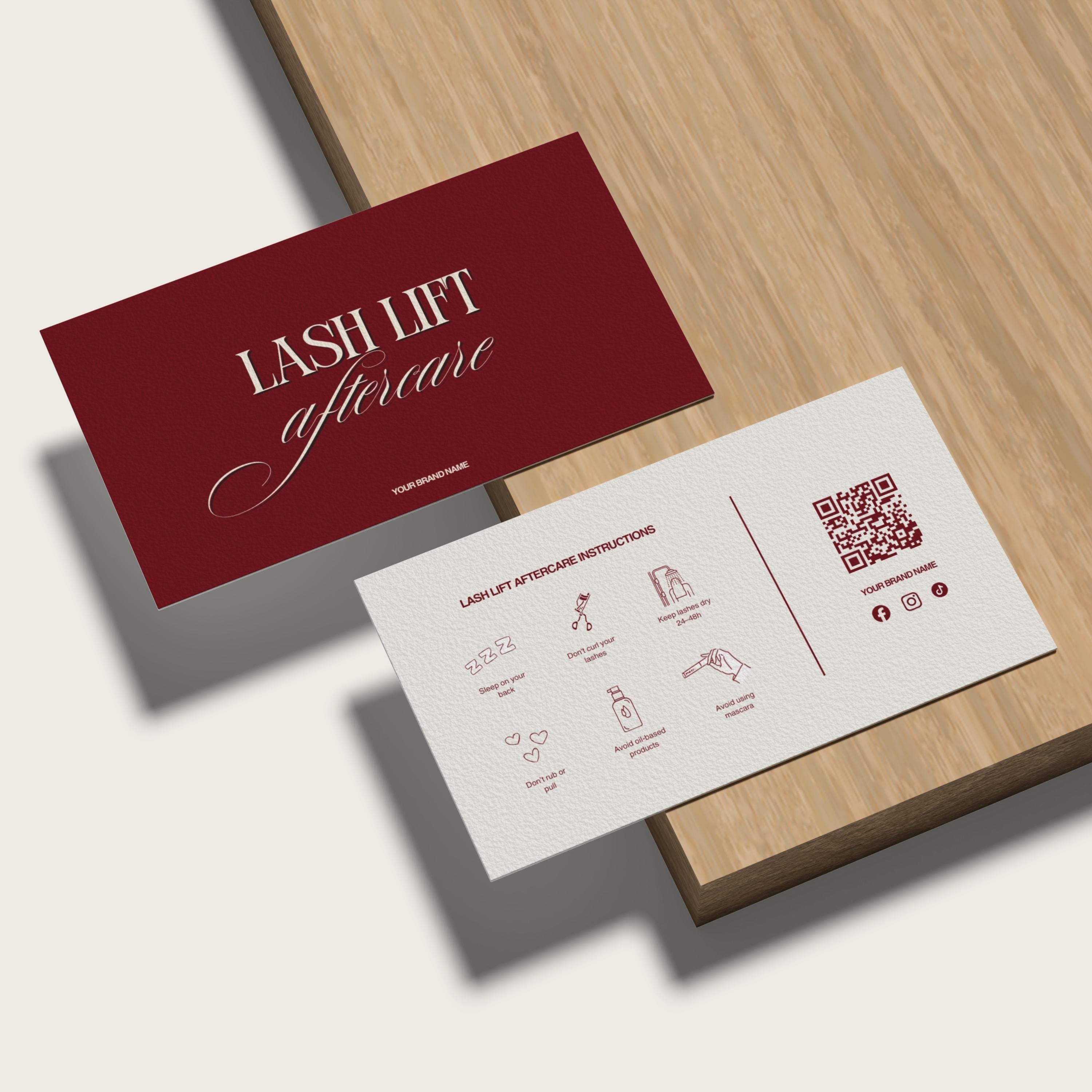 Lash Lift Aftercare Cards | Lash Tech Business Card | Editable on Canva ...
