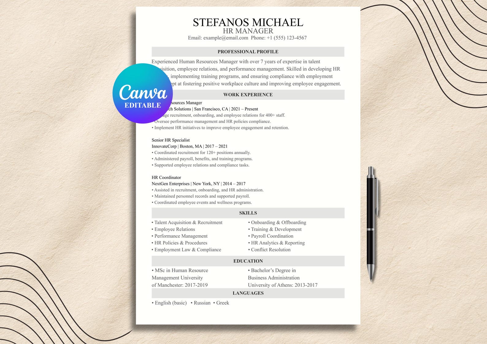 ATS Friendly Resume Template Canva | Professional Single Column CV ...