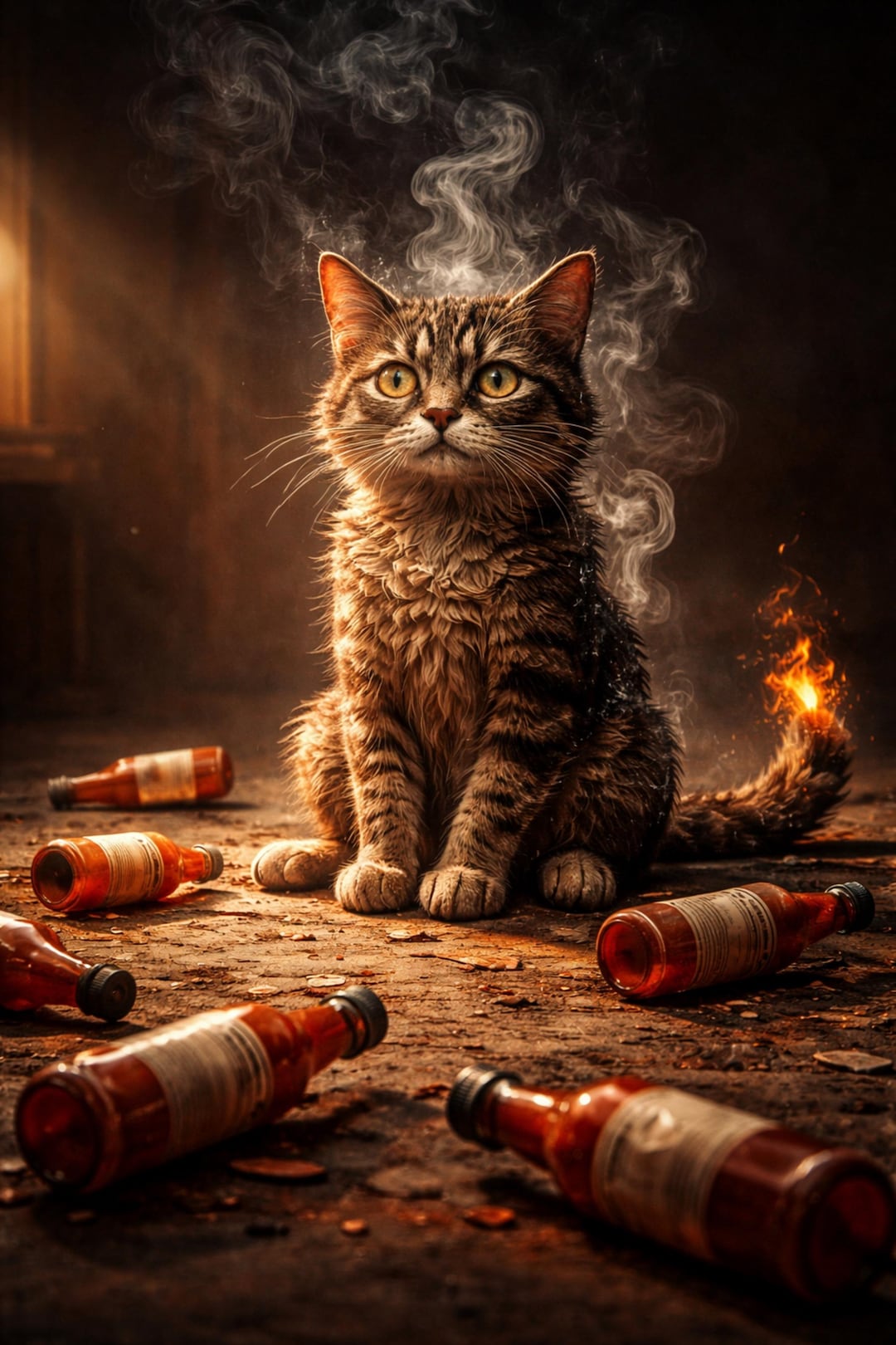 Spicy Cat Art Print • Fiery Feline, Hot Sauce Kitchen Decor (digital ...