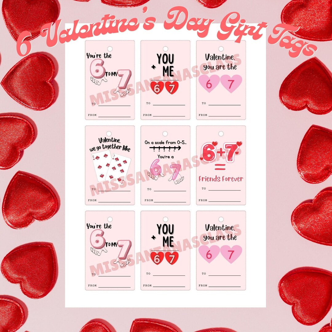 6 7 Valentine Classroom Gift Tags Set of 6 Designs, Funny Valentine's ...