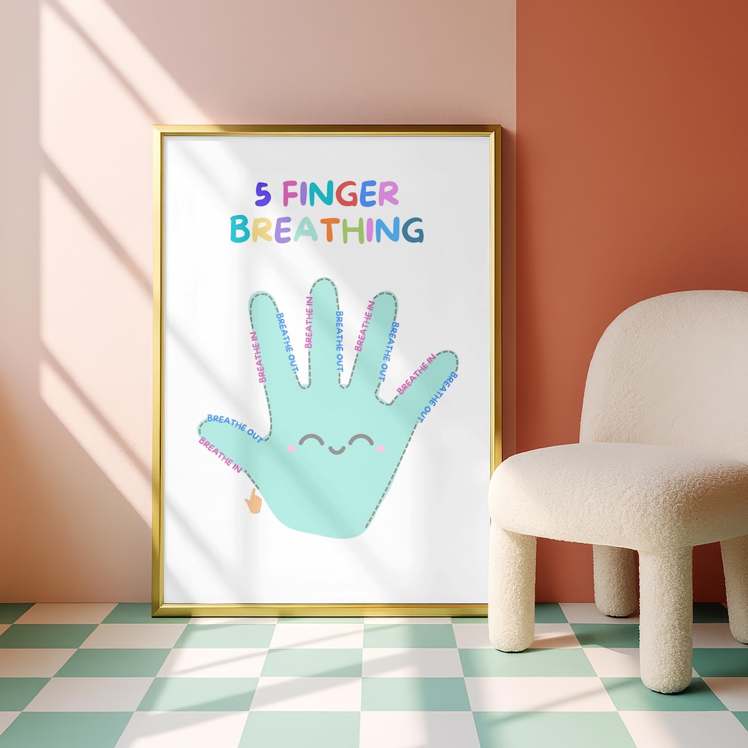 Kids 5 Finger Breathing Poster, Calming Techniques for Kids, Playroom ...