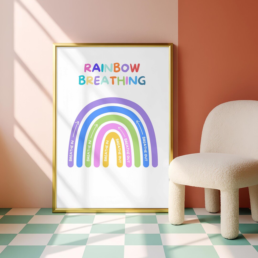 Kids Rainbow Breathing Poster, Calming Techniques for Kids, Playroom ...