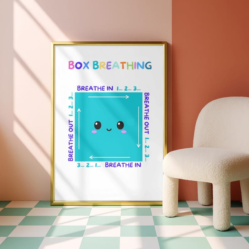 Kids Box Breathing Poster, Calm Down Corner Breathing Chart, Classroom ...