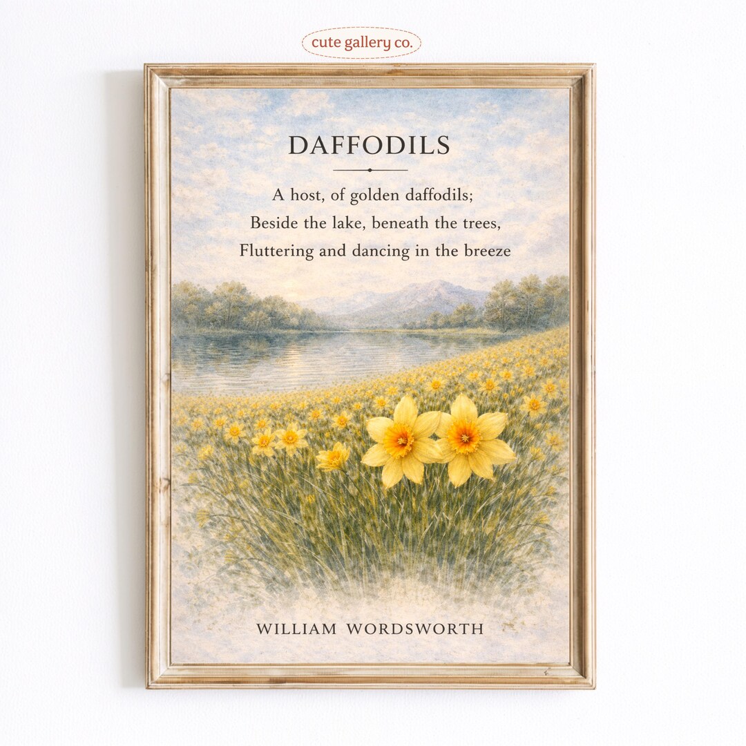 Daffodils Poem Print, William Wordsworth Wall Art, Spring Floral Decor ...