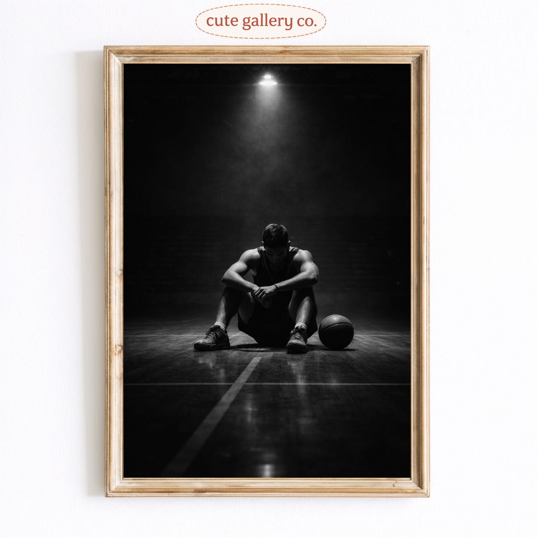 Lonely Basketball Player Poster, Moody Sports Wall Art Print, Minimal ...