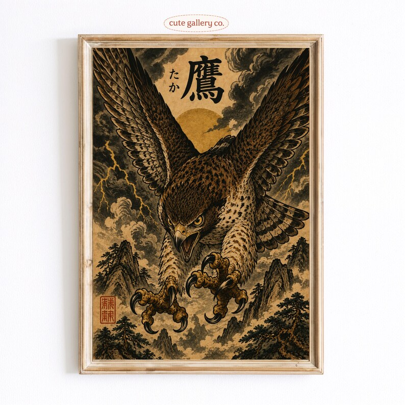 Japanese Hawk Print, Fierce Bird Ukiyo-e Wall Art, Vintage Animal Decor ...