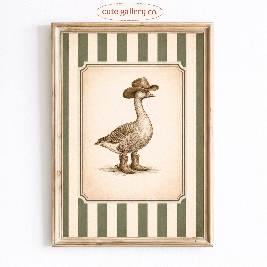 Cowboy Goose Illustration Print, Rustic Farmhouse Animal Art - Etsy