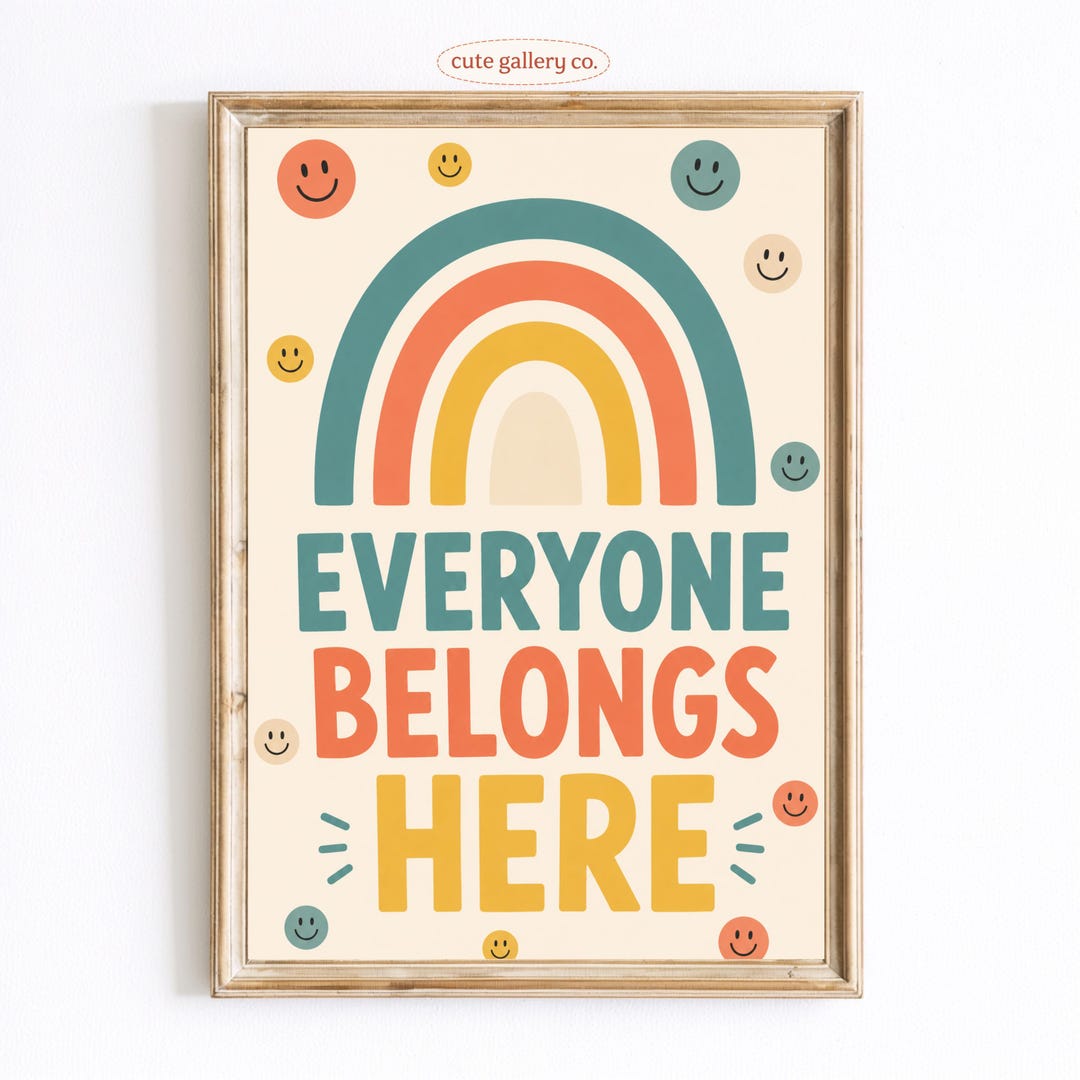 Everyone Belongs Here Print, Retro Rainbow Affirmation Poster ...