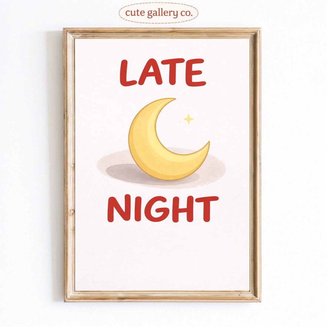 Late Night Moon Poster, Minimal Night Wall Art Print, Cozy Evening Home ...