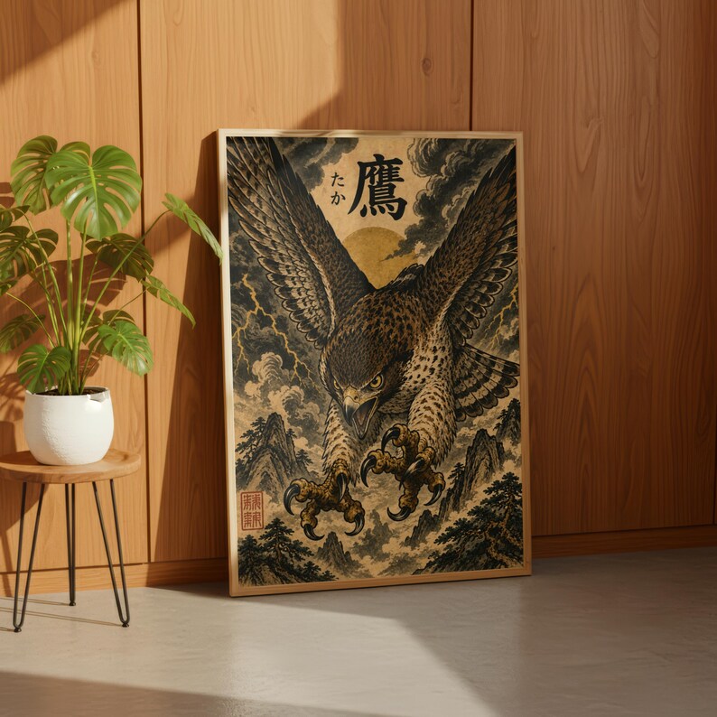 Japanese Hawk Print, Fierce Bird Ukiyo-e Wall Art, Vintage Animal Decor ...