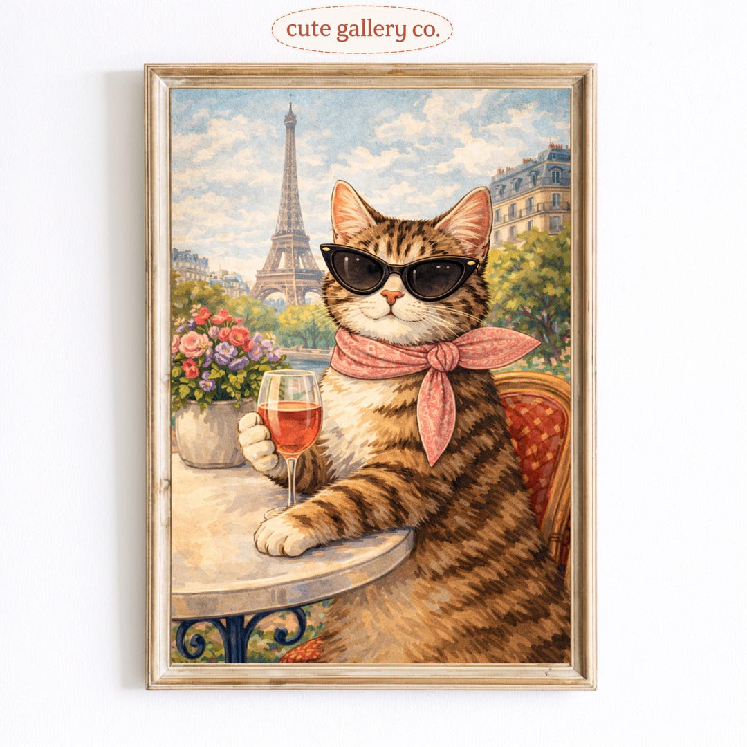 Parisian Cat Art Print, Chic Café Society, Vintage Style - Etsy