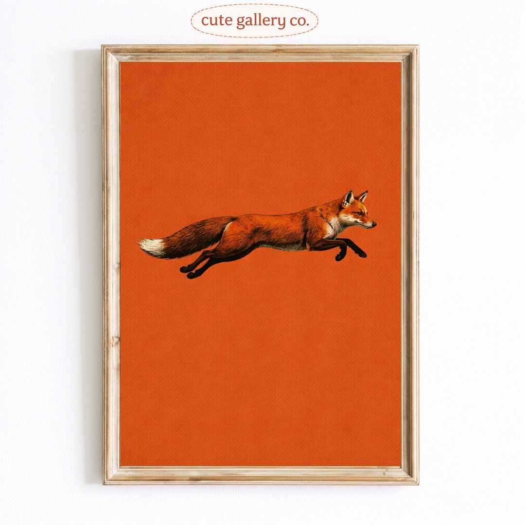 Leaping Red Fox Poster, Woodland Animal Wall Art Print, Fox Nature ...