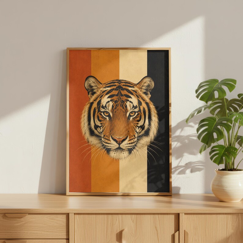 Retro Tiger Print, Mid Century Wildlife Poster, Vintage Safari Wall Art ...