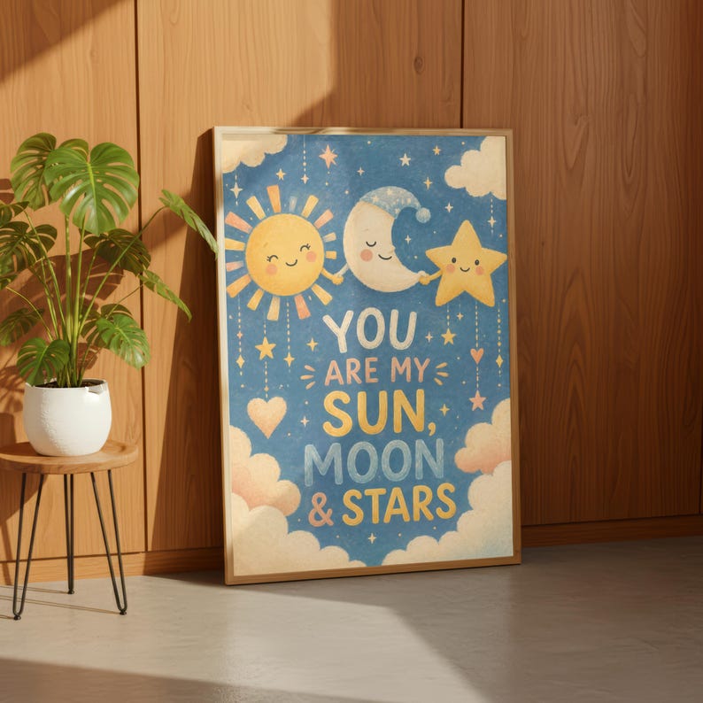 Nursery Wall Art, Sun Moon Stars Print, Celestial Baby Room Decor ...