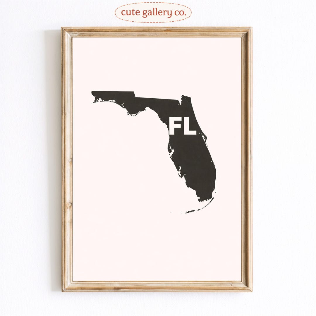 Florida State Map Poster, FL Silhouette Matte Vertical Wall Art ...