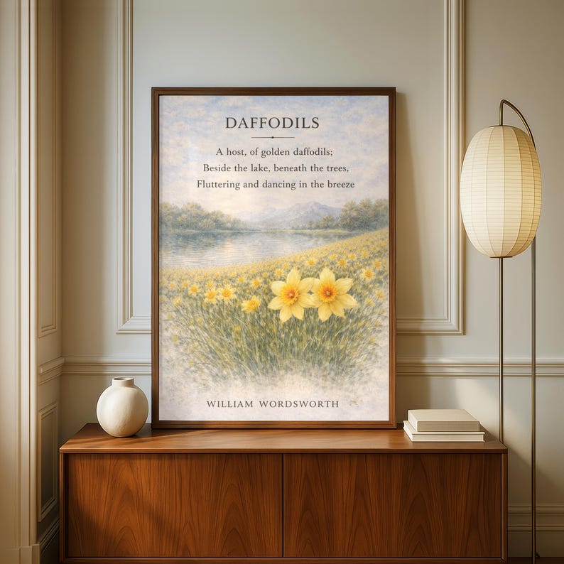 Daffodils Poem Print, William Wordsworth Wall Art, Spring Floral Decor ...