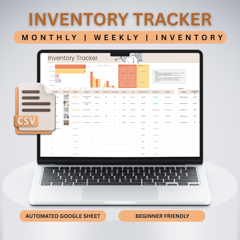 Inventory Tracker Sheet | CSV File Google Sheets Excel Inventory ...