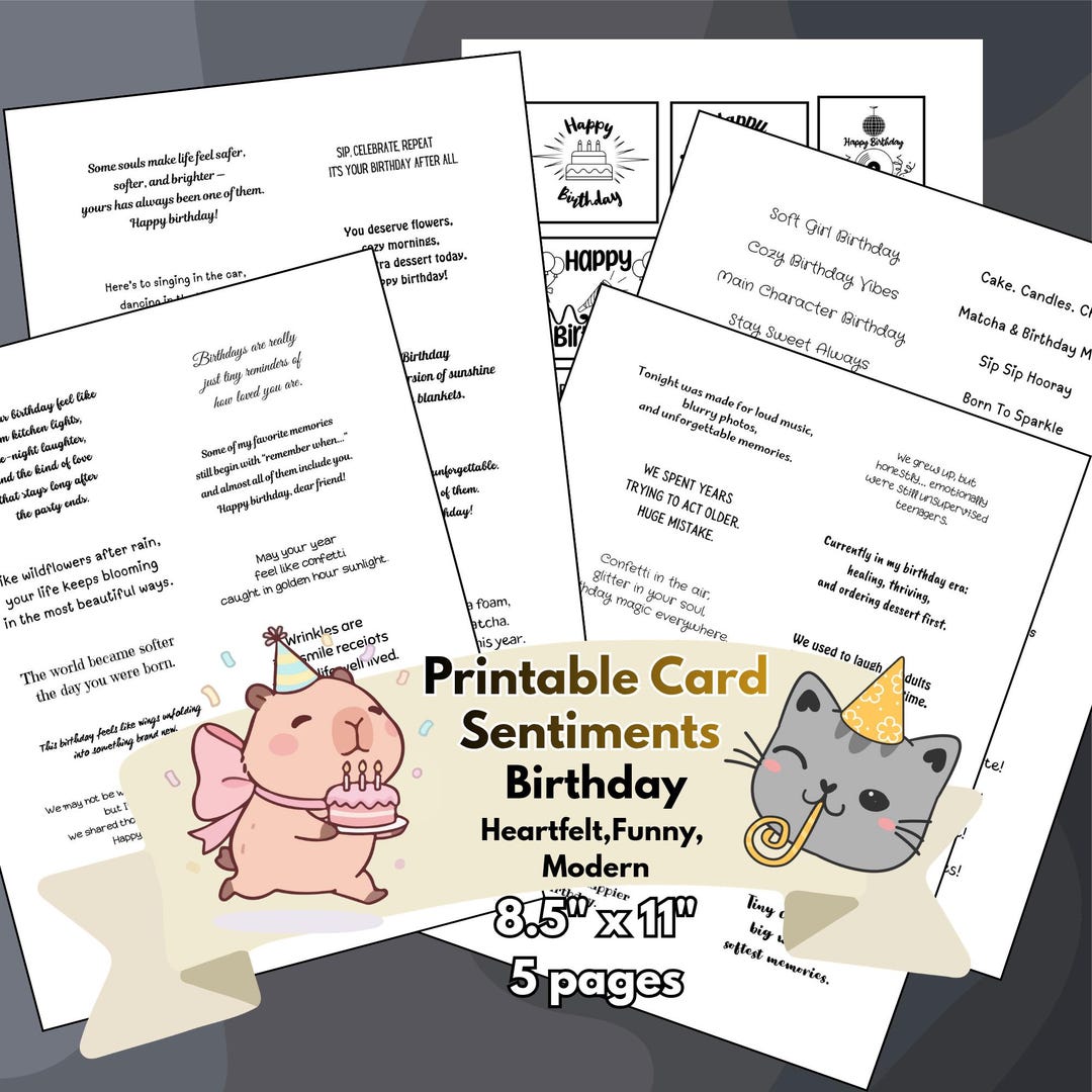 Happy Birthday Card Inserts, Printable Card Sentiments Modern Funny ...