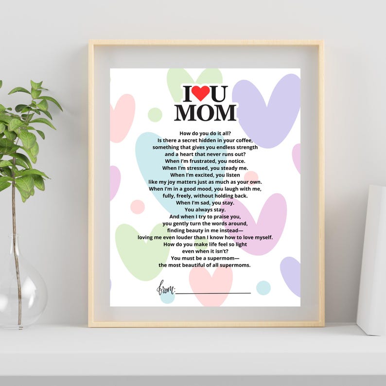 Heartfelt Mom Poem Print | Mother's Day Gift, Supermom (digital ...