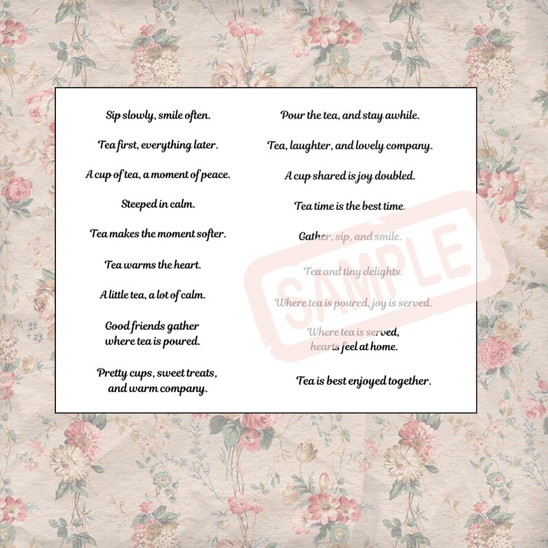 Printable Tea Sentiments, Poems Quotes Bundle (digital Download) - Etsy