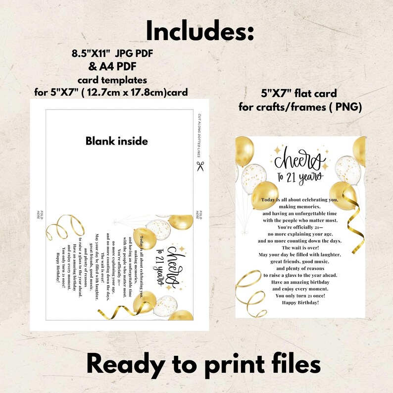 21st Birthday Card, Printable Gift for Her Him, Happy 21st Bday ...