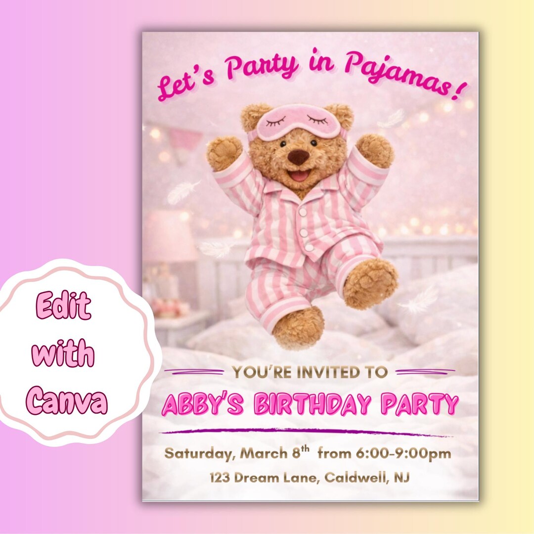 Sleepover Birthday Party Invite | Teddy Bear Party Invite | Girls ...