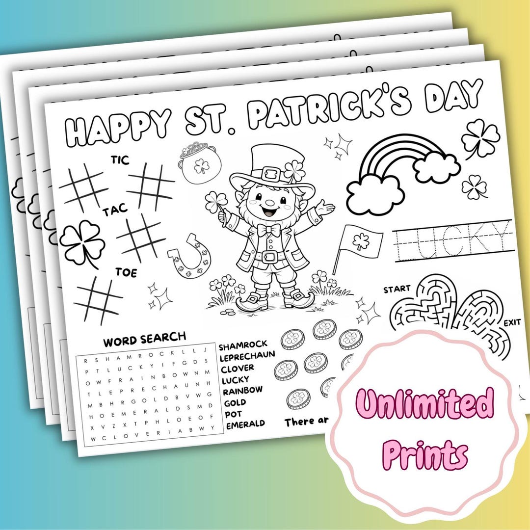 St Patricks Day Worksheet | St Patricks Day Placemat | Activity Sheets ...