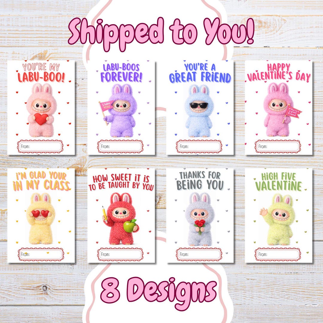Set of 8 Valentines Shipped | Labubu Inspired Valentine Card | Monster ...