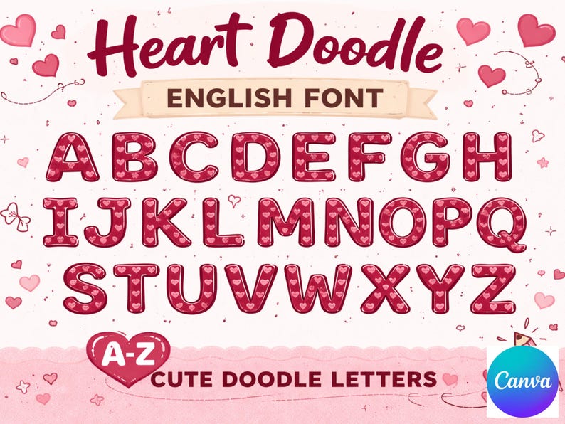 Heart Doodle Alphabet PNG Bundle, Hand-drawn Clipart (digital Download ...