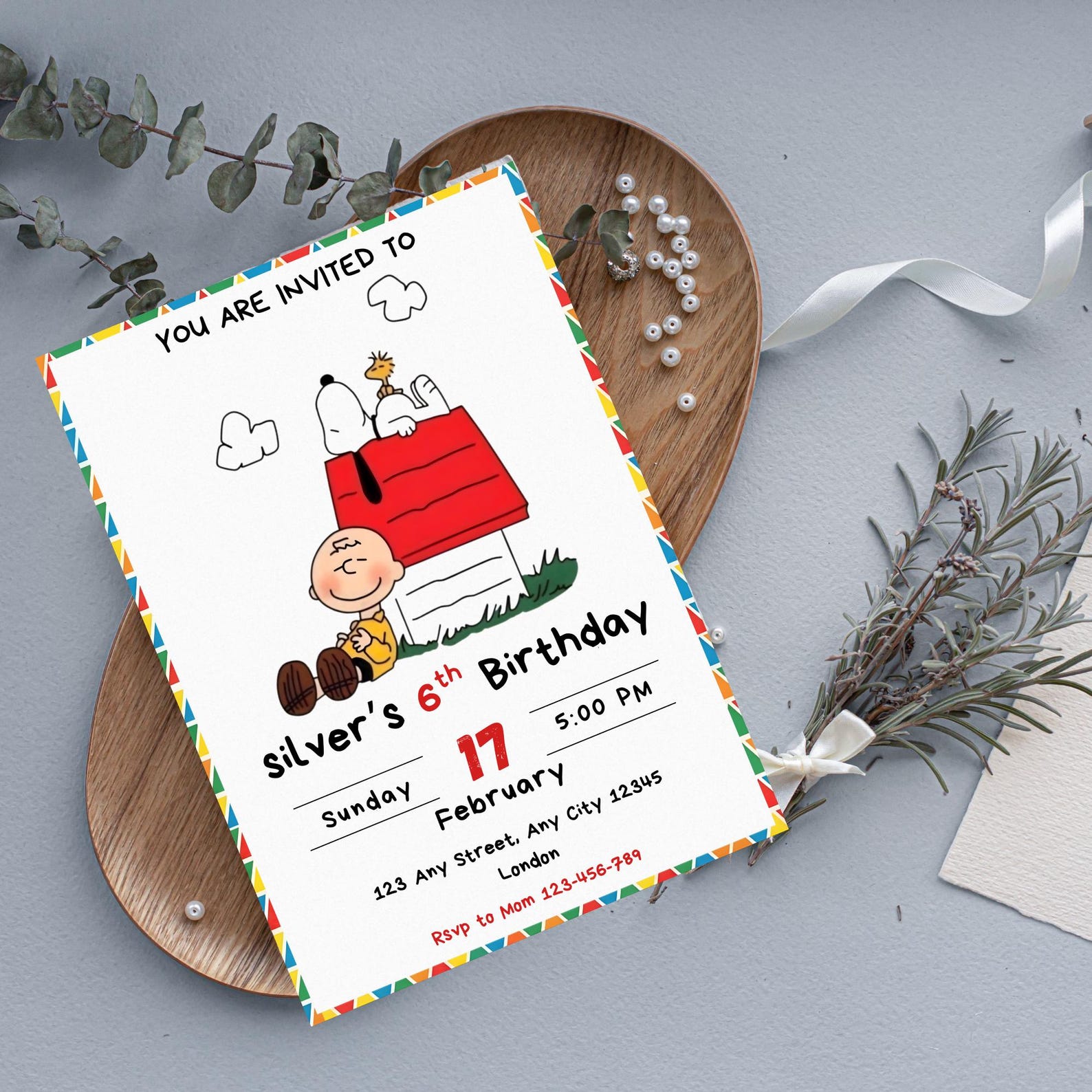 Invitación de cumpleaños de Snoopy, editable en Canva, fiesta de ...