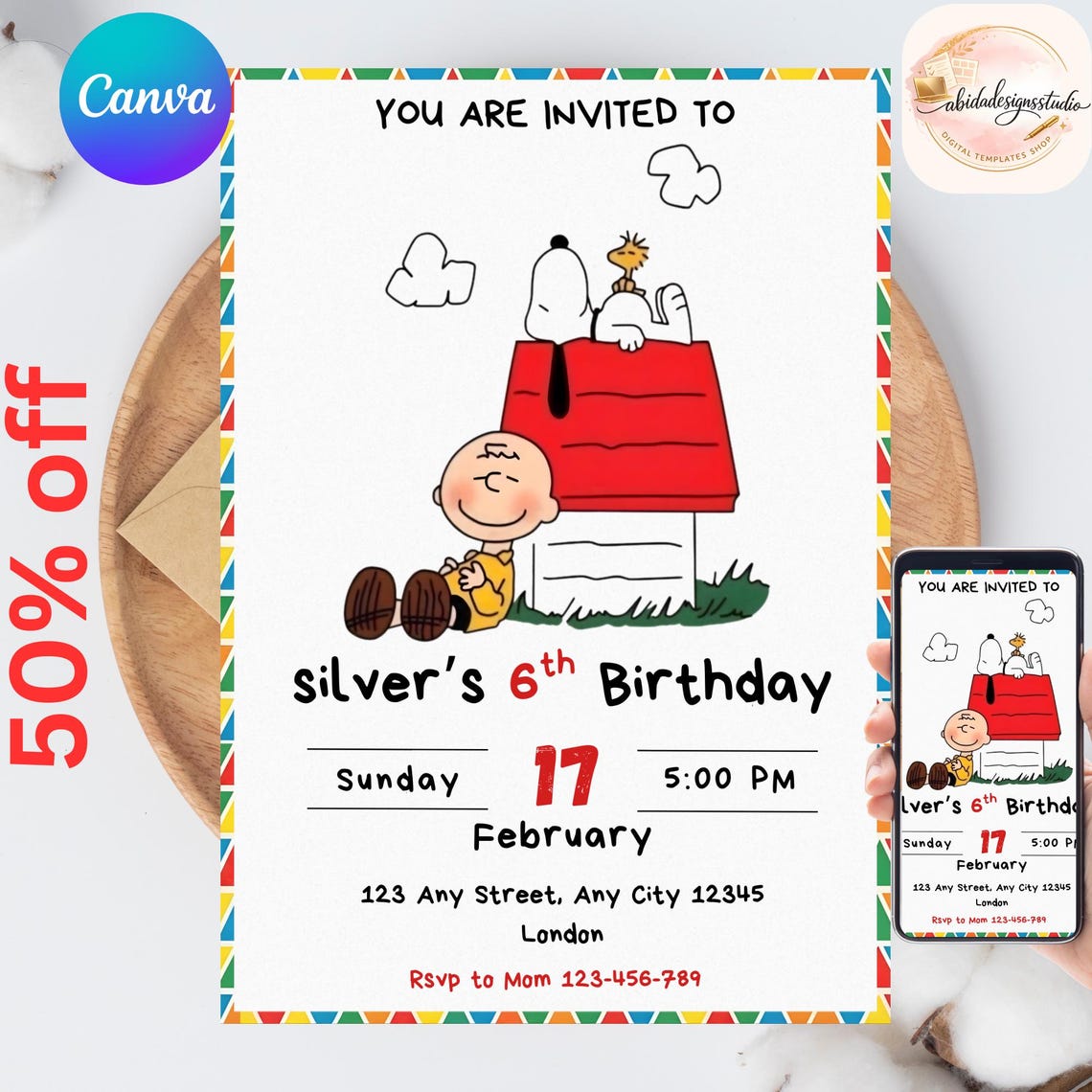 Snoopy Birthday Invitation, Editable in Canva, the Peanuts Birthday ...