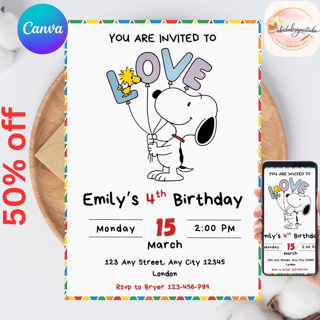 Snoopy Birthday Invitation, Editable in Canva, the Peanuts Birthday ...